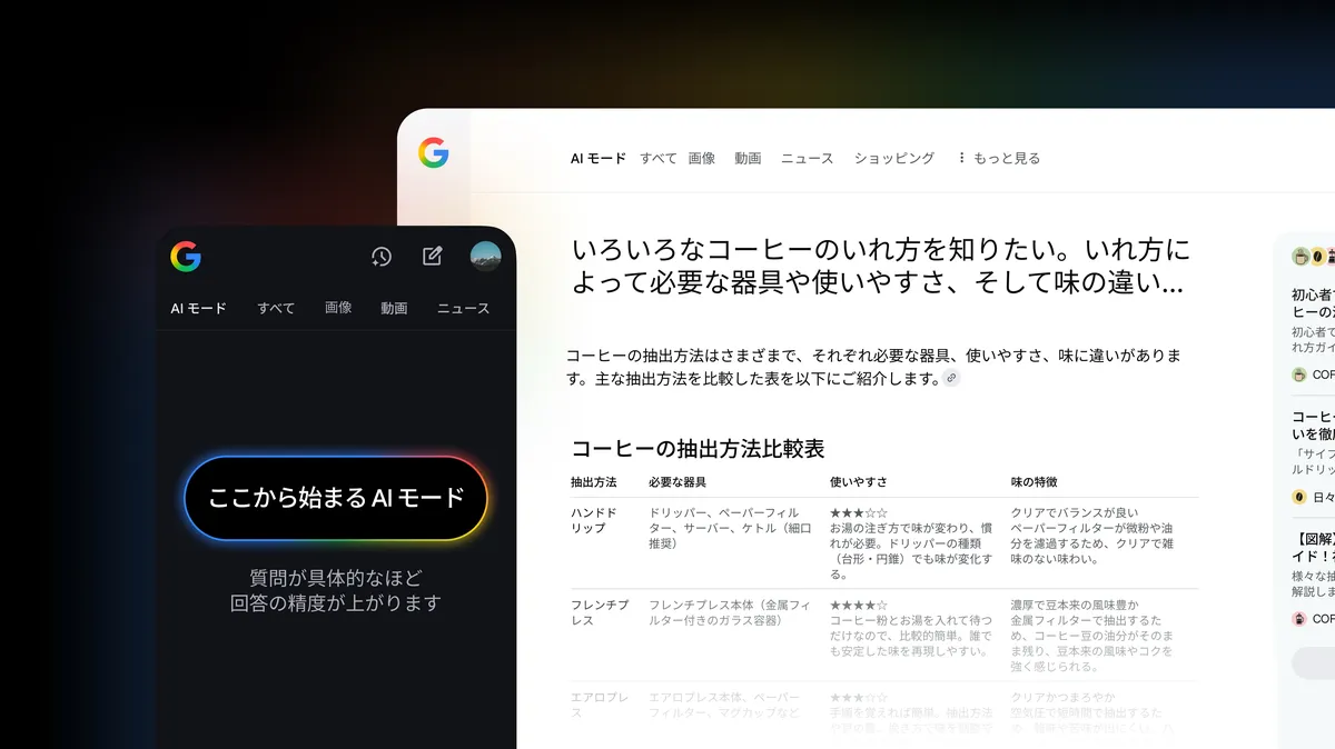 Google、検索におけるAIモードの日本語提供開始 複雑な質問にも回答、より直感的な検索体験へ|ECzine（イーシージン）